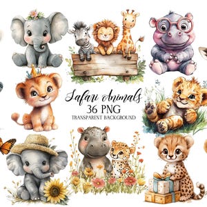 Watercolor Safari Animals Clipart, PNG Set (digital Download) - Etsy