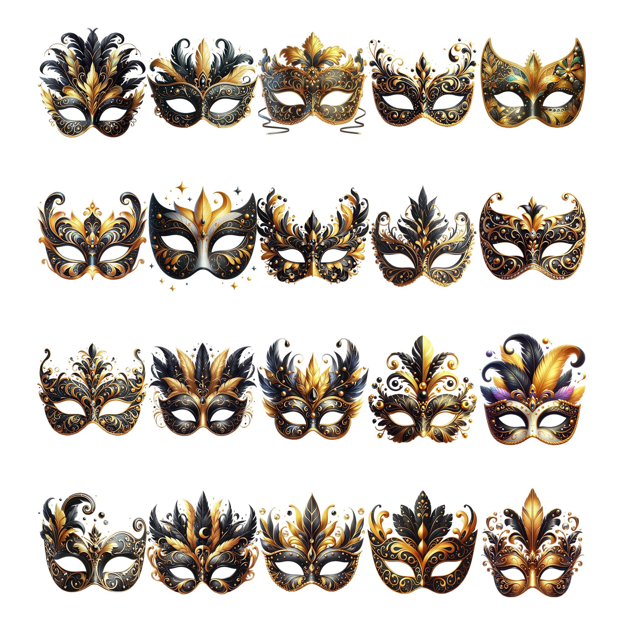 Black & Gold Masquerade Mask Clipart: Party Decor PNG (digital Download ...