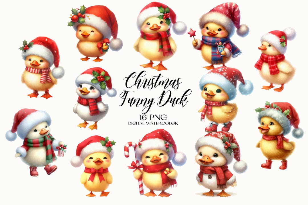 Christmas Duck Clipart, Watercolor Duckling PNG (digital Download ...