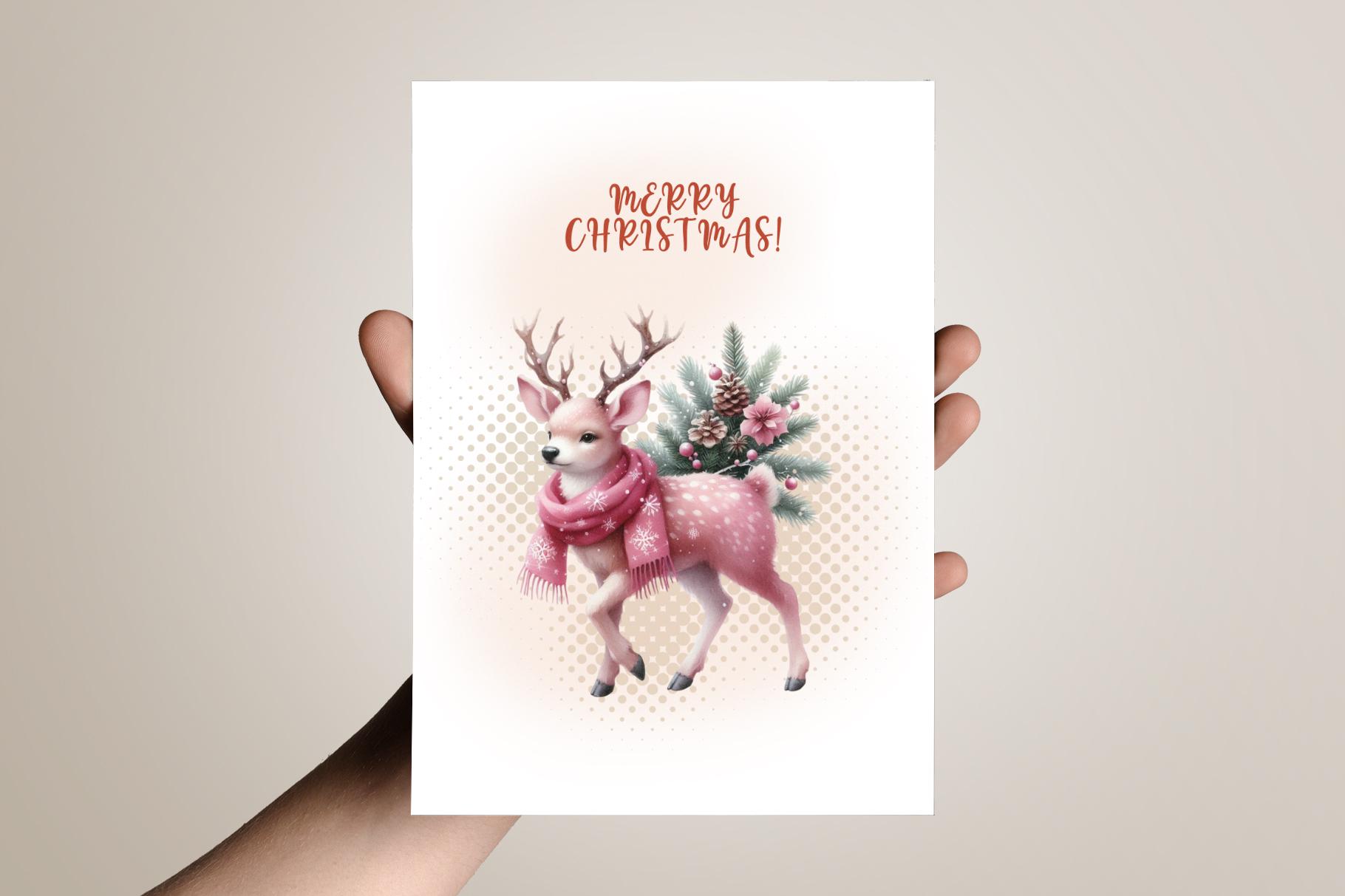 Pink Christmas Deer Clipart: Watercolor Winter PNG (30 Files, 300 DPI ...