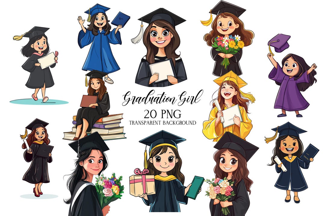 Funny Graduation Girl Clipart, Graduation Girl PNG, Watercolor Cartoon ...