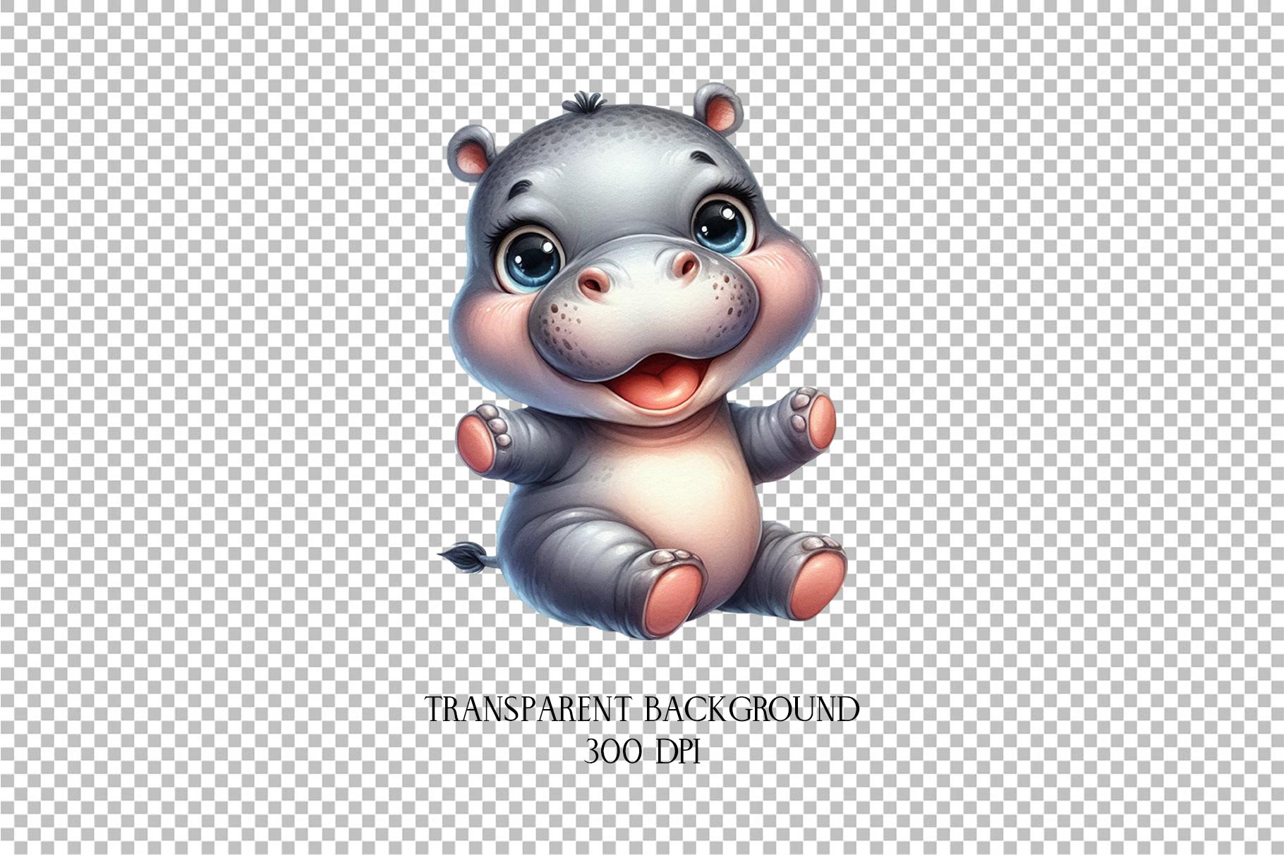 Baby Hippo Clipart: Jungle Animals PNG, Nursery Art (digital Download ...