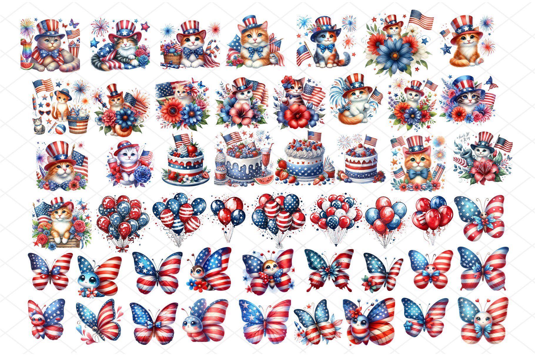 4th of July Clipart Bundle: Patriotic Watercolor PNG (digital Download ...