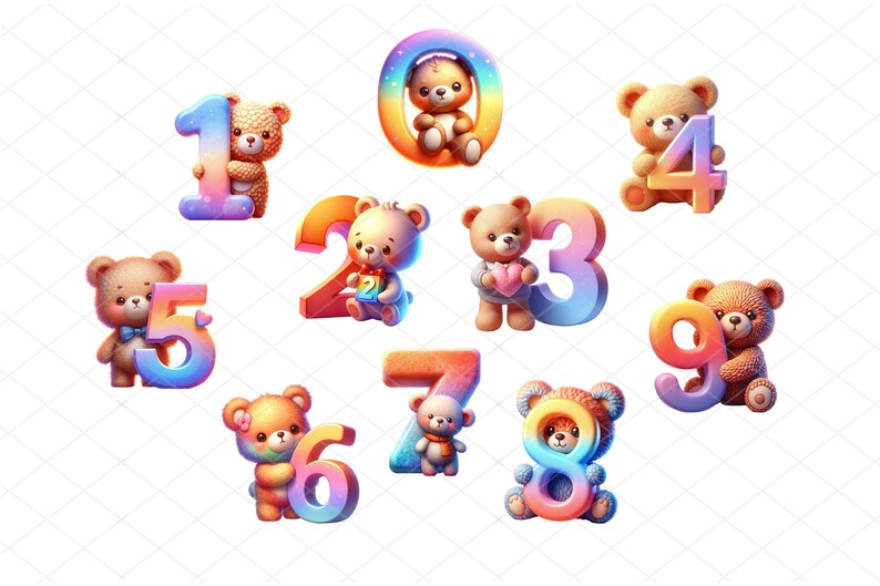 Teddy Bear Rainbow Alphabet Clipart: 36 PNG Letters & Numbers (digital ...