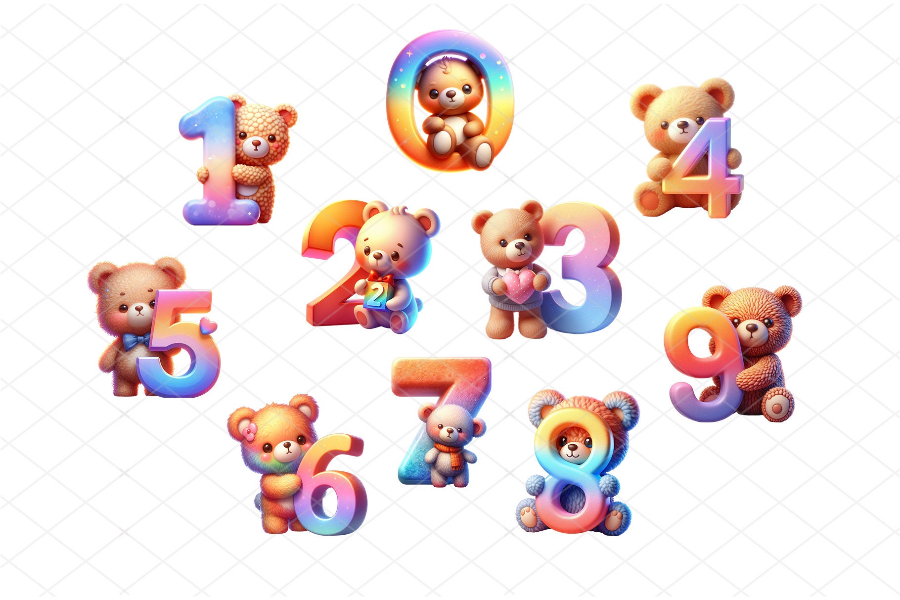 Teddy Bear Rainbow Alphabet Clipart: 36 PNG Letters & Numbers (digital ...