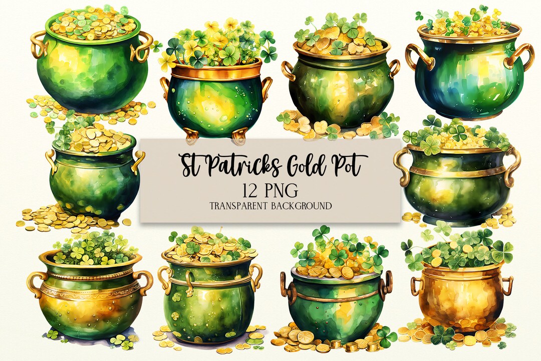 St. Patricks Day Gold Pot Png, Pot of Gold Clipart, St. Patricks Day ...