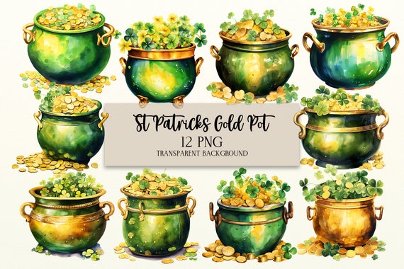 St. Patricks Day Gold Pot Png, Pot of Gold Clipart, St. Patricks Day ...
