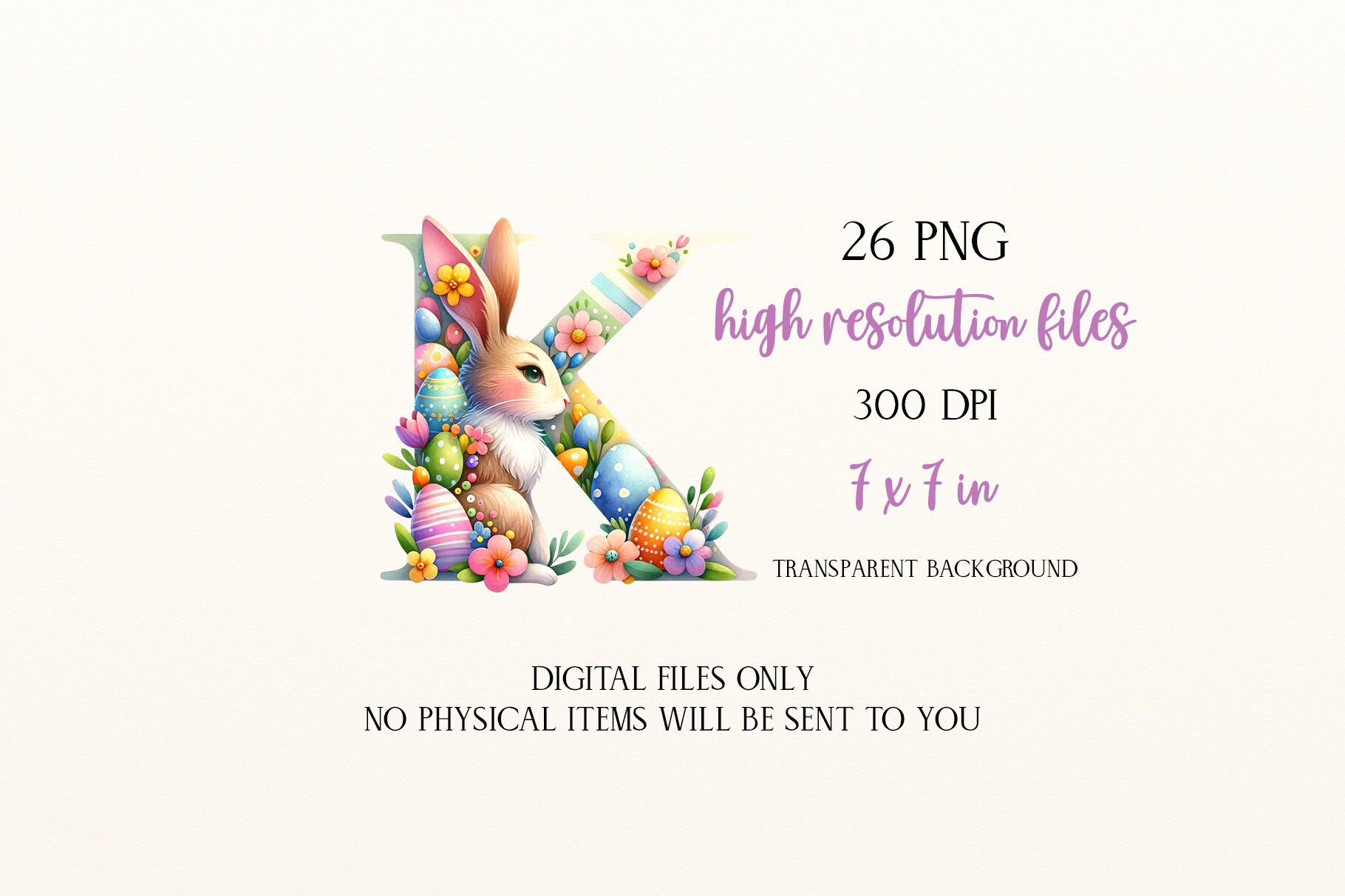Watercolor Easter Bunny Alphabet Clipart PNG, Colorful Easter Alphabet ...