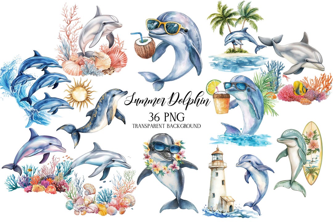 Cute Summer Dolphin Clipart, Dolphin PNG, Animals Illustrations PNG ...