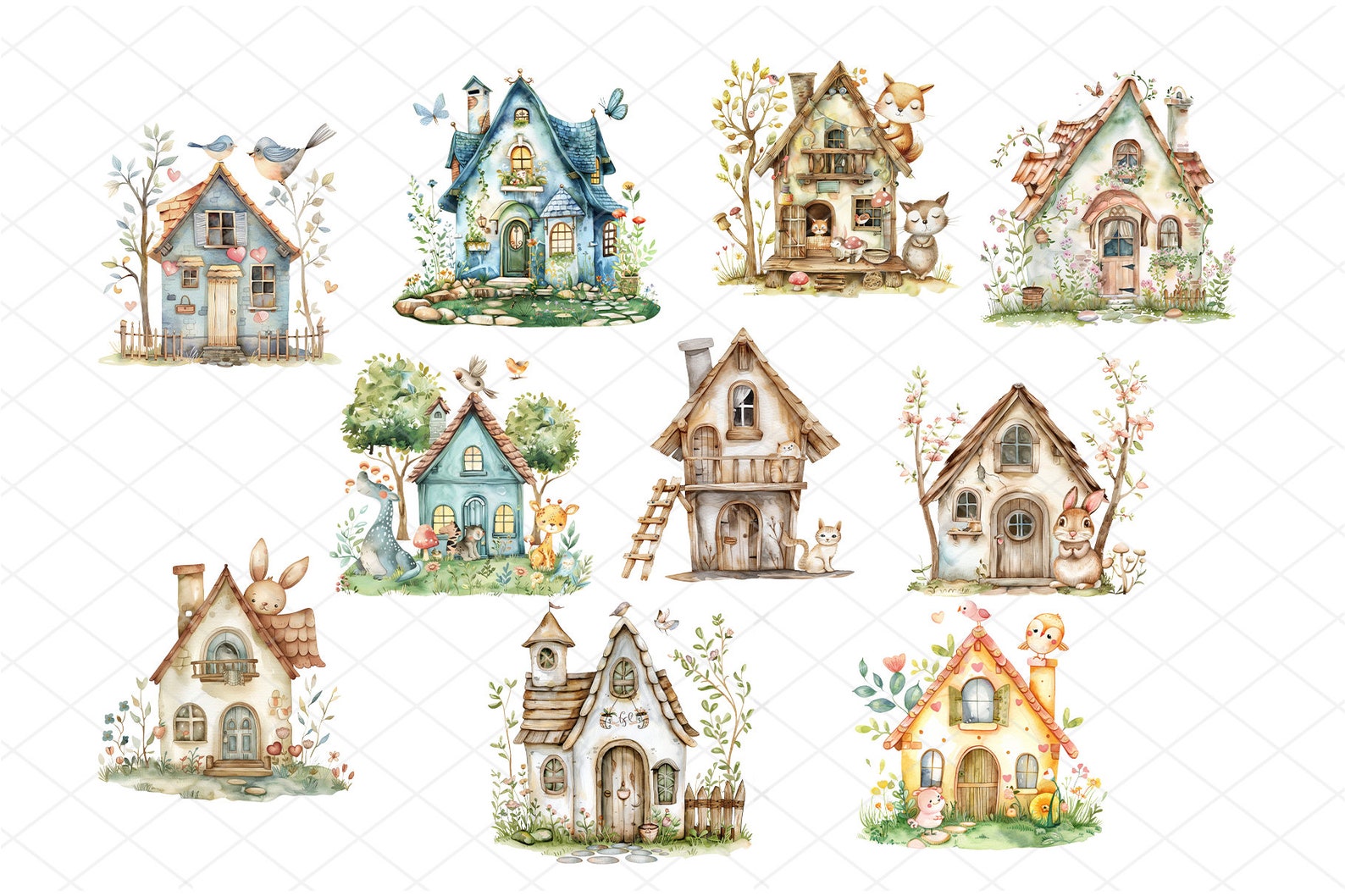 Cute House Clipart, Happy Little House PNG, Watercolor Cartoon House ...