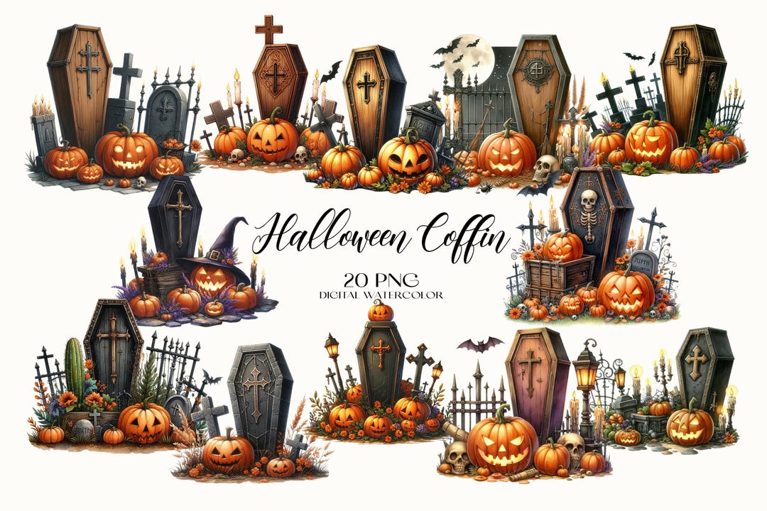 Halloween Coffin Clipart, Halloween Coffin PNG, Watercolor Coffin ...