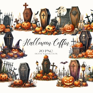 Halloween Coffin Clipart, Halloween Coffin PNG, Watercolor Coffin ...