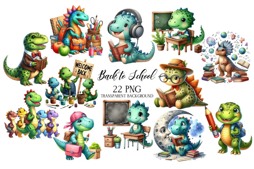 Back to School Dinosaur Clipart, Cute Animals PNG, Watercolor Back to ...