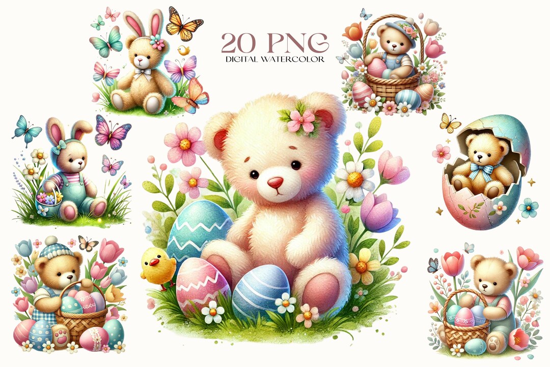 Easter Teddy Bear Clipart, Baby Animals Clipart, Cute Little Animals ...