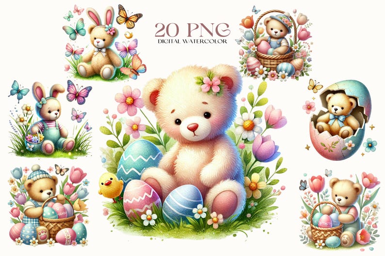 Easter Teddy Bear Clipart, Baby Animals Clipart, Cute Little Animals ...