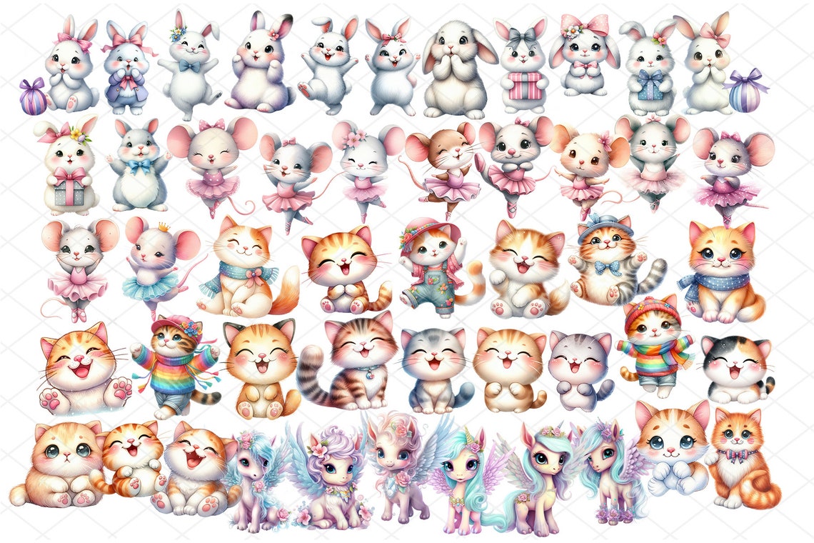 Baby Animals Clipart, Cute Little Animals Bundle, 400 PNG Cartoon ...