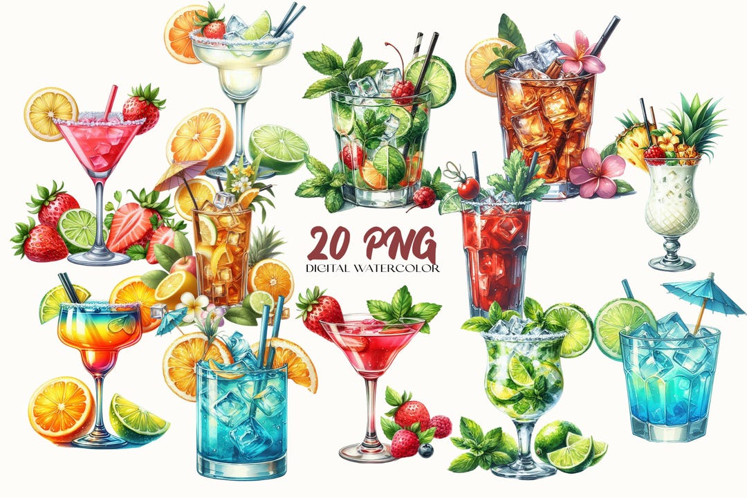 Watercolor Cocktail Clipart, Bar Menu PNG, Wedding Cocktail PNG ...