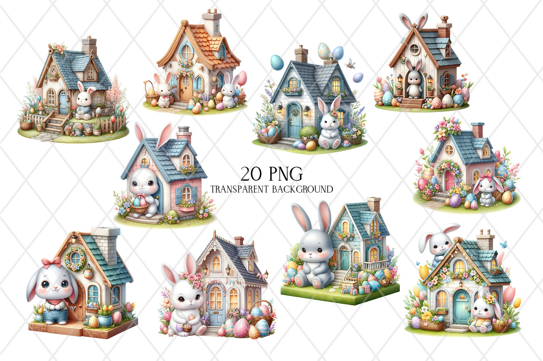 Easter Bunny House Png, Easter Rabbit Little House Bundle, Cute Easter ...