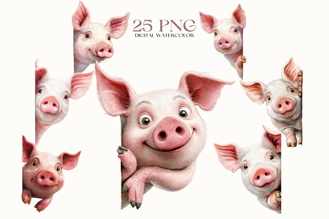 Cute Pig Clipart, Funny Pig PNG, Animals Illustrations PNG, Watercolor ...