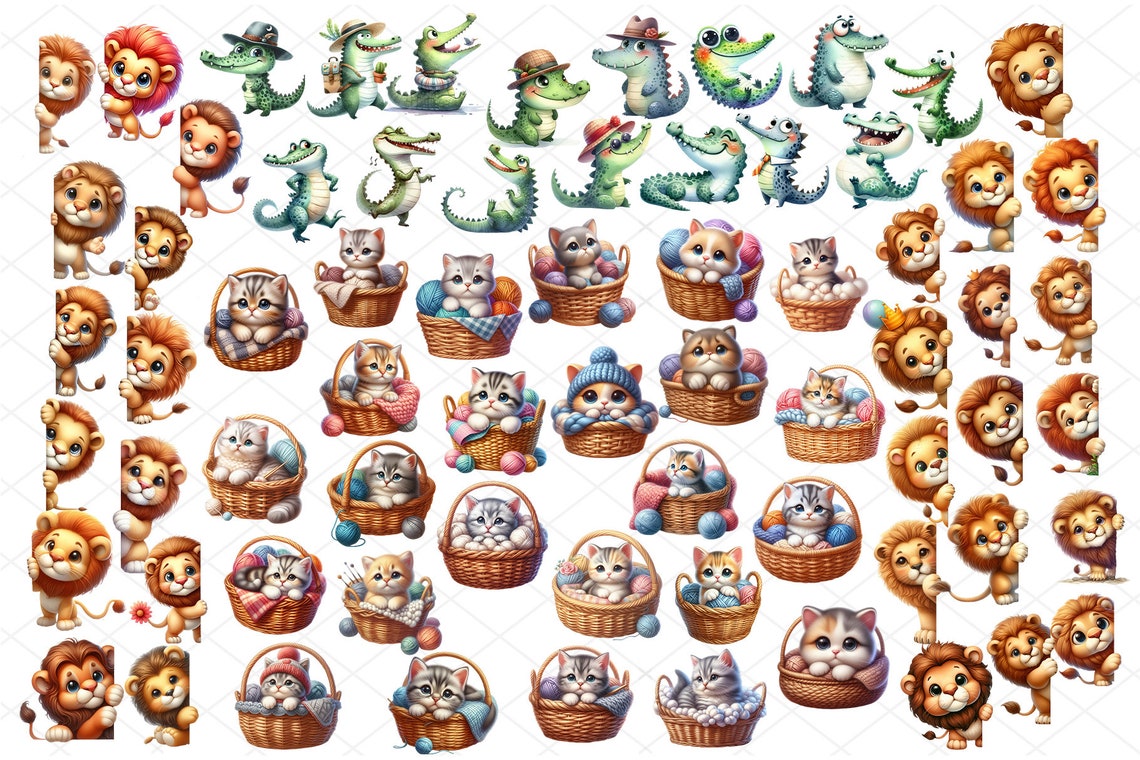 Baby Animals Clipart, Cute Little Animals Bundle, 400 PNG Cartoon ...