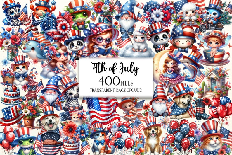 400 PNG Patriotic Clipart, 4th of July Clipart Bundle, Independence Day ...