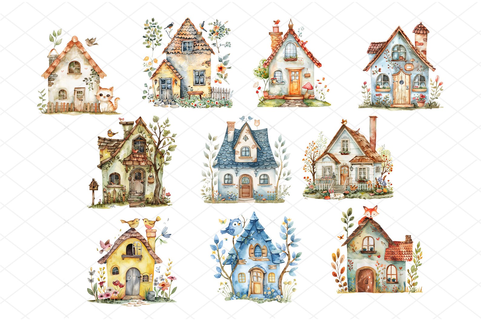 Cute House Clipart, Happy Little House PNG, Watercolor Cartoon House ...