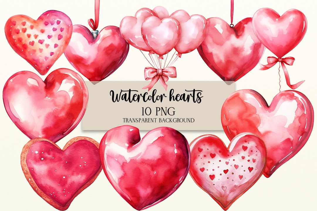 Watercolor Heart Clipart Png, Valentine's Day Clipart PNG, 10 Png Red ...