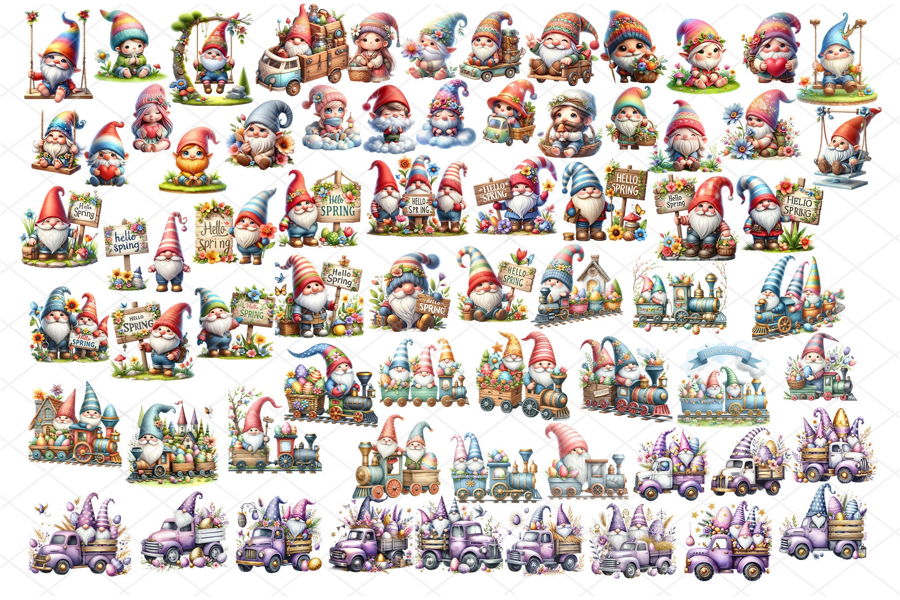 Gnomes Clipart Bundle, 400 PNG Magical Gnome Images, Easter Gnomes PNG ...