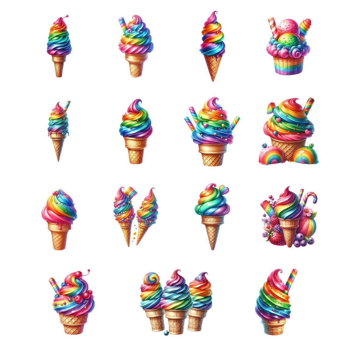 Rainbow Ice Cream Clipart, Cute Rainbow Ice Cream PNG, Present Clipart ...
