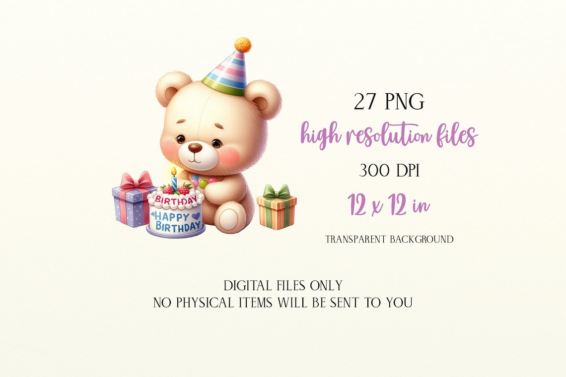 Birthday Teddy Bear Clipart, Happy Birthday Teddy Bear PNG, Cartoon ...