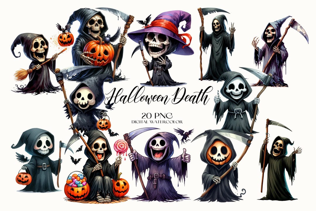 Halloween Death Clipart, Halloween Death PNG, Watercolor Death Clipart ...