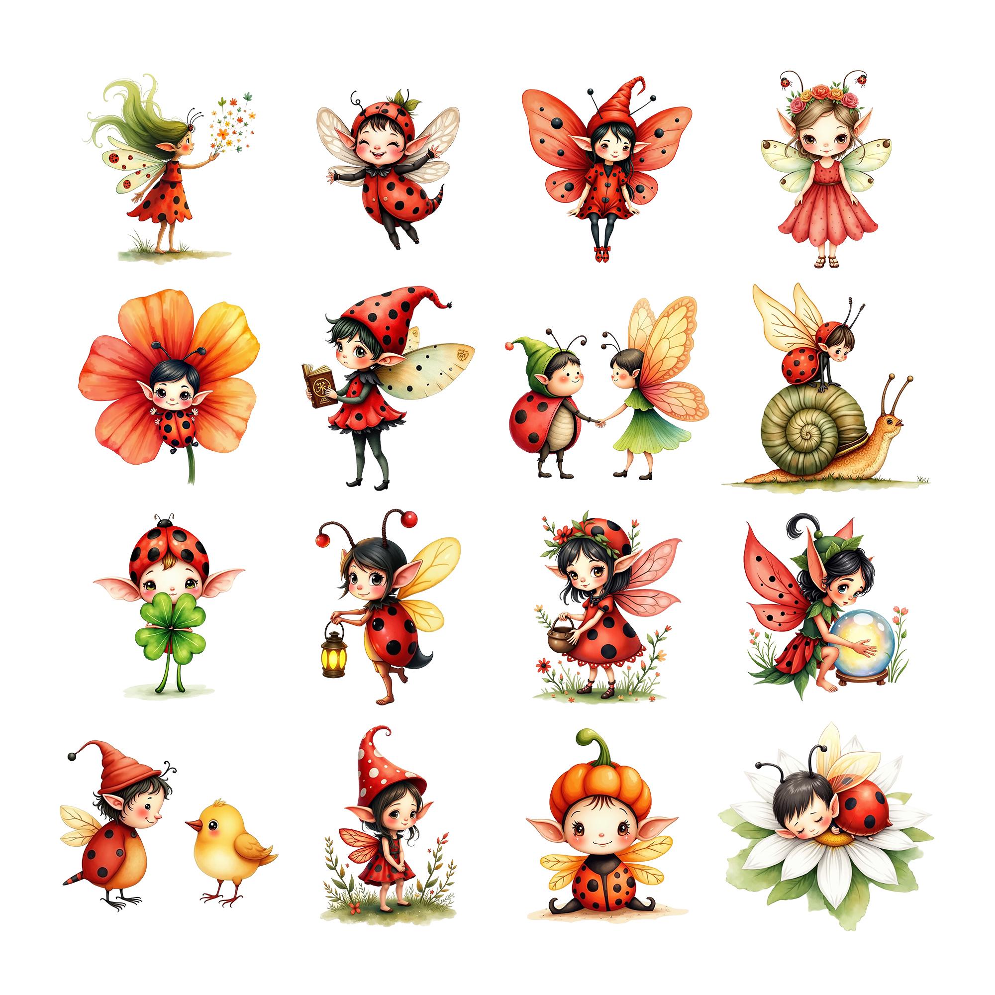 Cute Ladybug Elf Clipart, Elves PNG, Elf Illustrations PNG, Watercolor ...