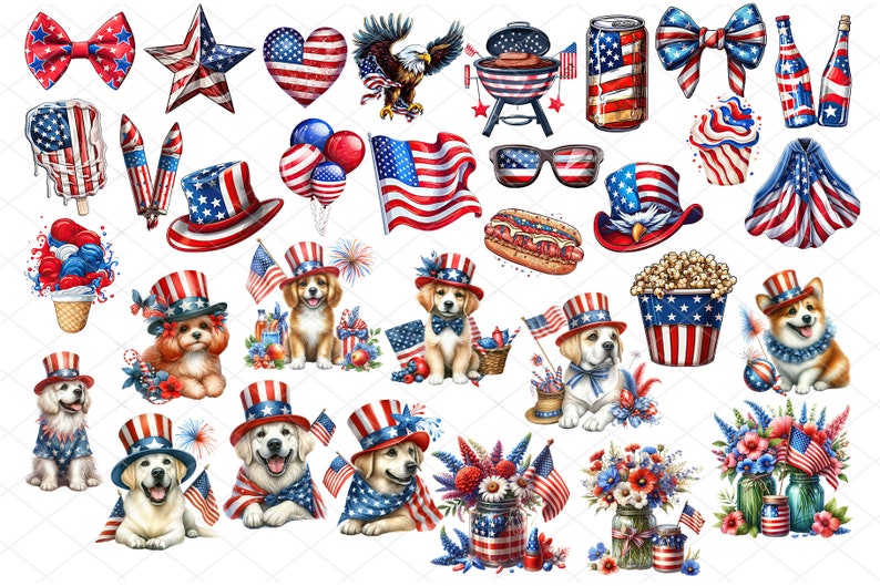 400 PNG Patriotic Clipart, 4th of July Clipart Bundle, Independence Day ...