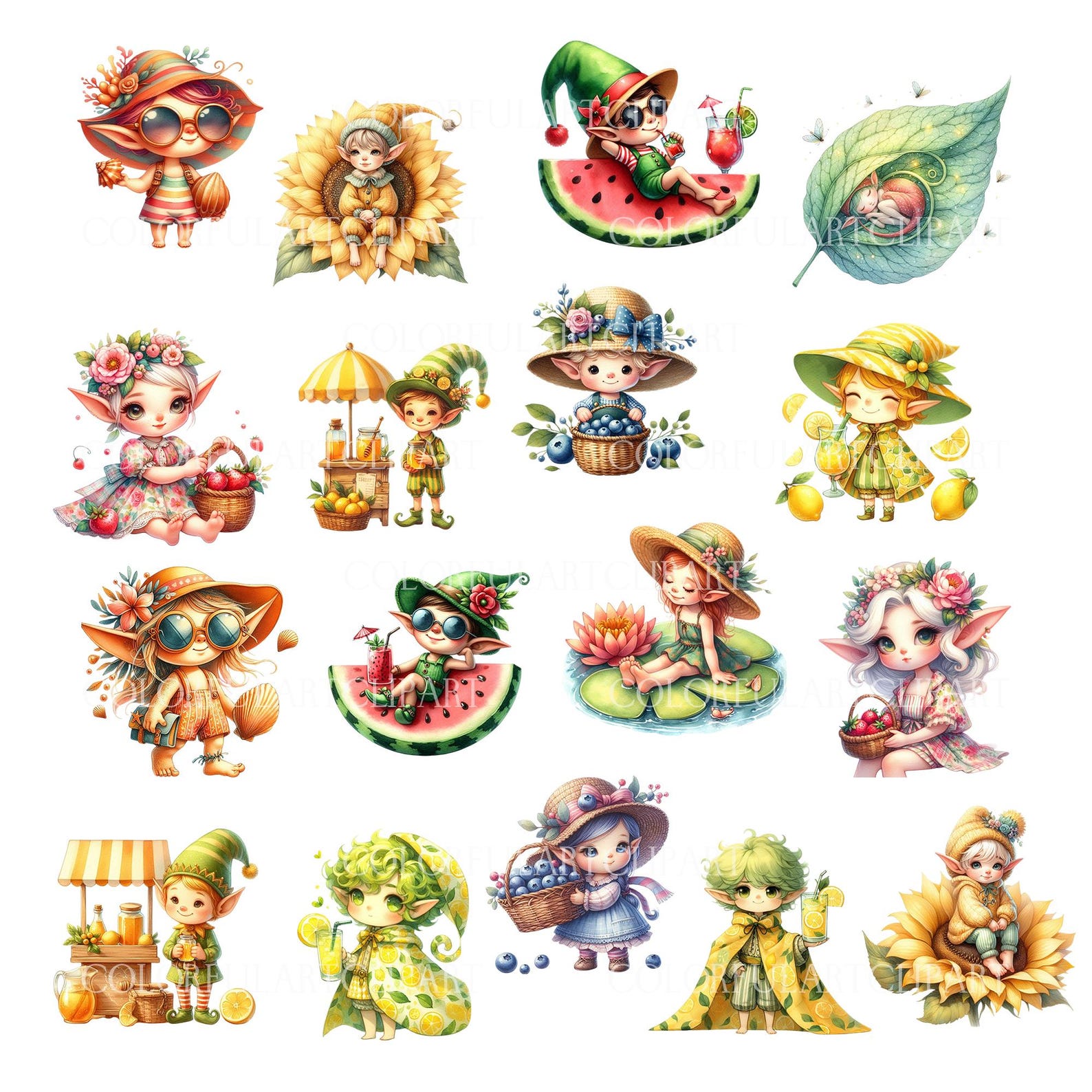 Cute Summer Elves Clipart, Elves PNG, Elf Illustrations PNG, Watercolor ...