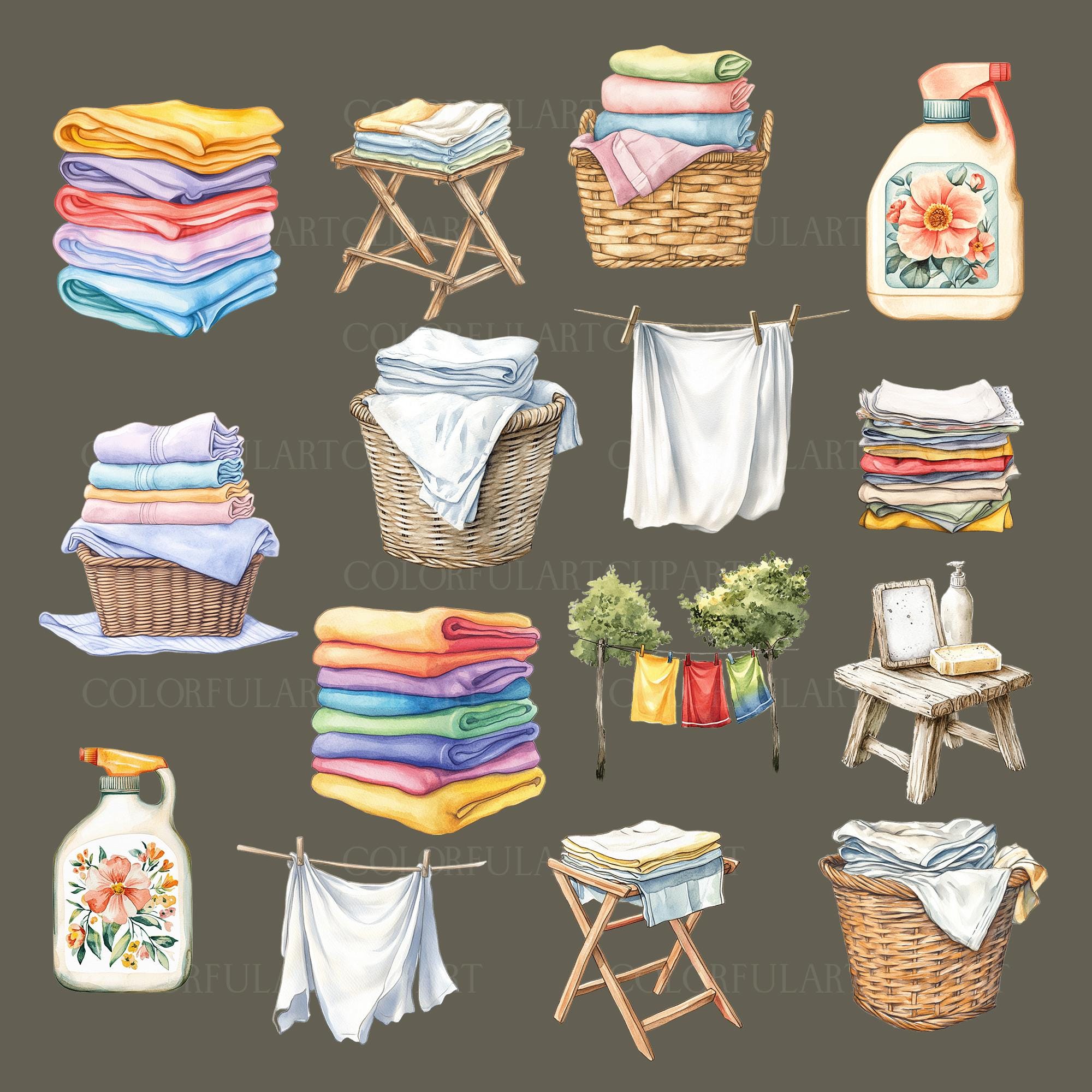 Watercolor Laundry Clipart: Summer Nature PNG (30 Files) - Etsy