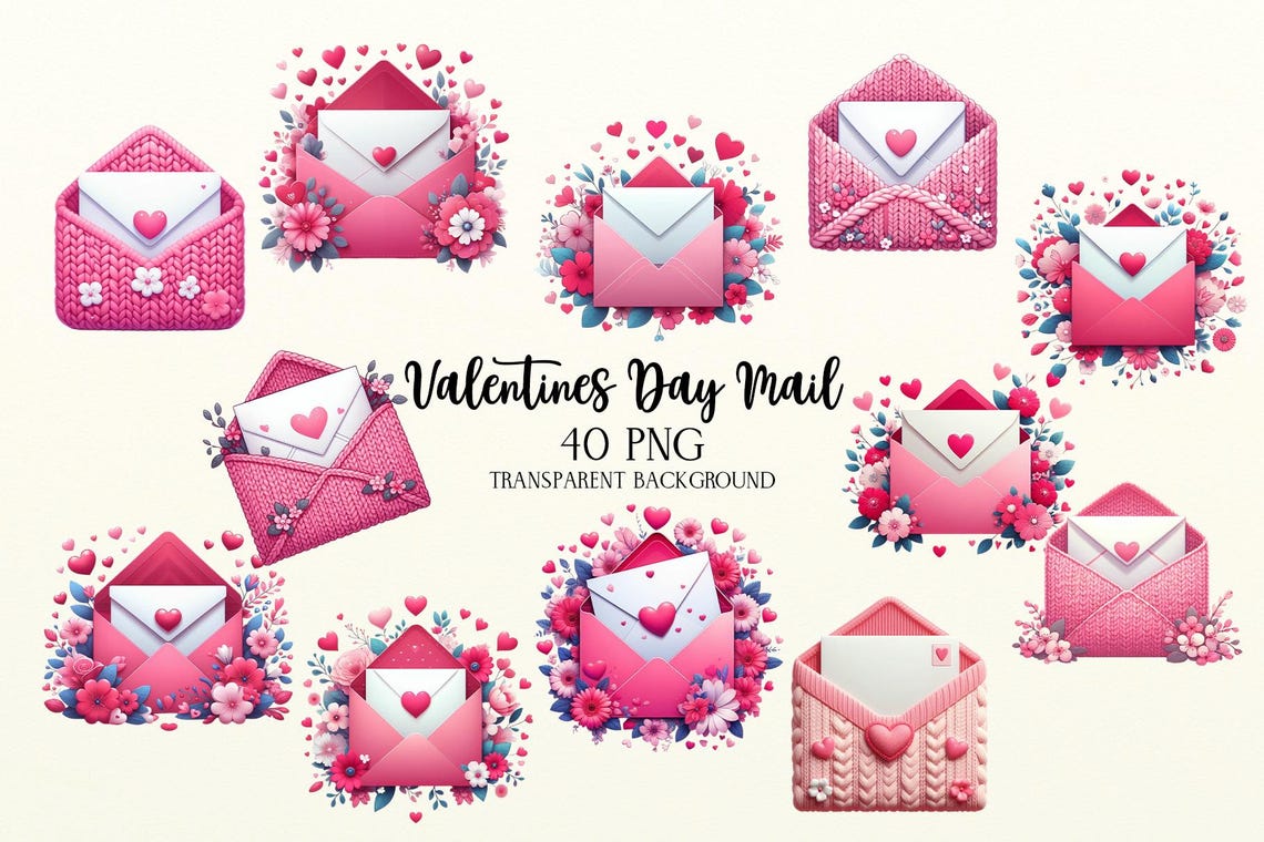 Valentine's Day Mail Clipart, Romantic PNG Set (digital Download) - Etsy