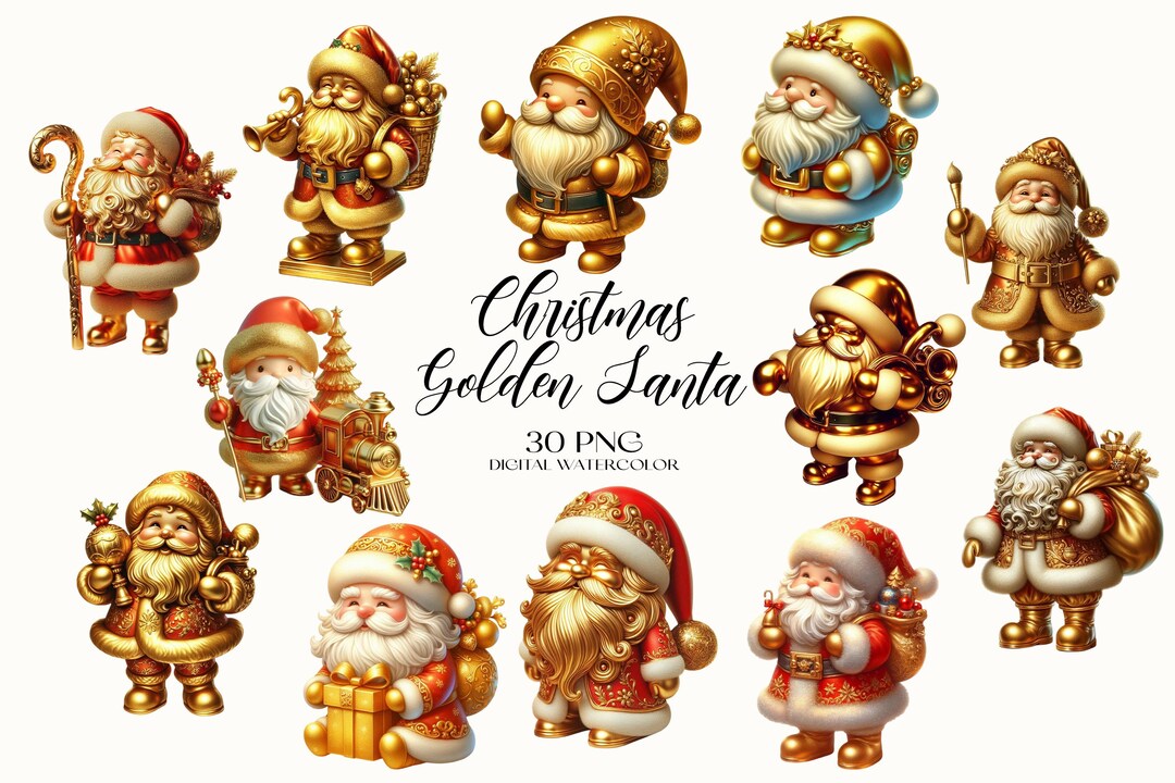 Christmas Golden Santa Clipart, Christmas Golden Santa PNG, Xmas Santa ...