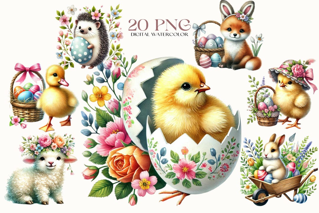 Cute Easter Animals Clipart, Easter Clipart PNG, Baby Animals Clipart ...