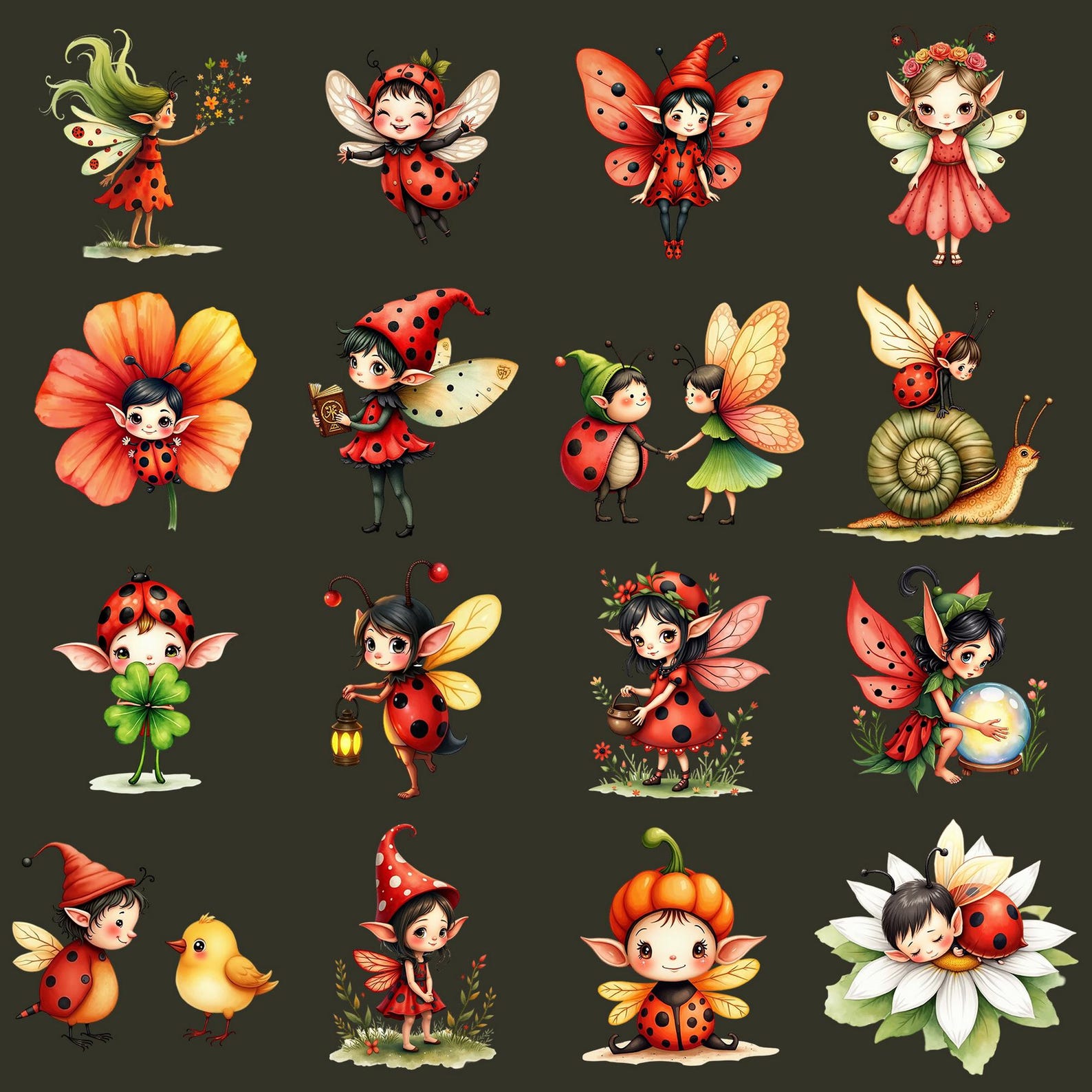 Cute Ladybug Elf Clipart, Elves PNG, Elf Illustrations PNG, Watercolor ...