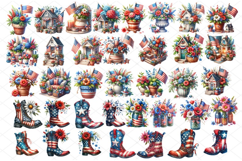 4th of July Clipart Bundle: Patriotic Watercolor PNG (digital Download ...