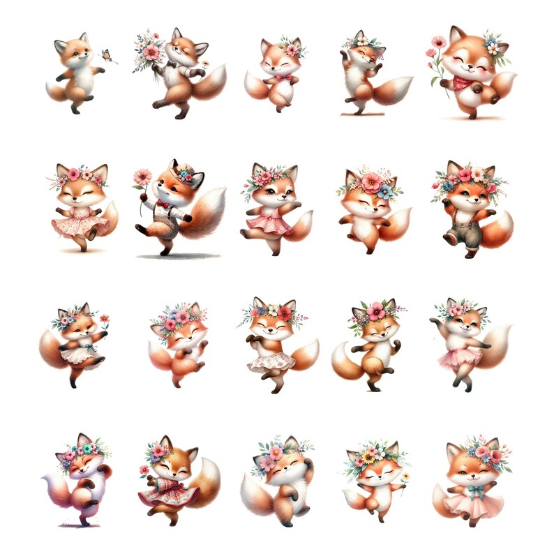 Cute Dancing Fox Clipart, Little Animals PNG, Watercolor Cartoon Clipart, Baby Animals Clipart ...