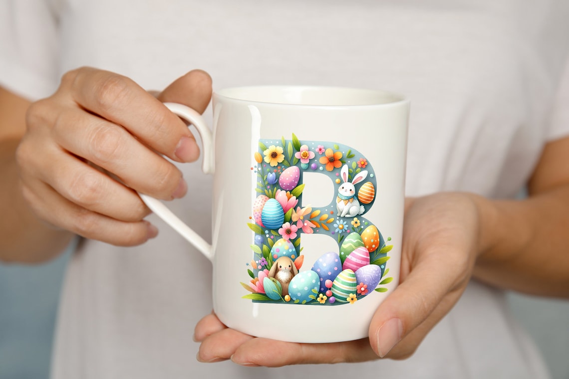 Watercolor Easter Alphabet Clipart: Bunny & Eggs PNG (digital Download ...