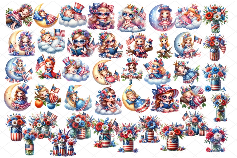 4th of July Clipart Bundle: Patriotic Watercolor PNG (digital Download ...