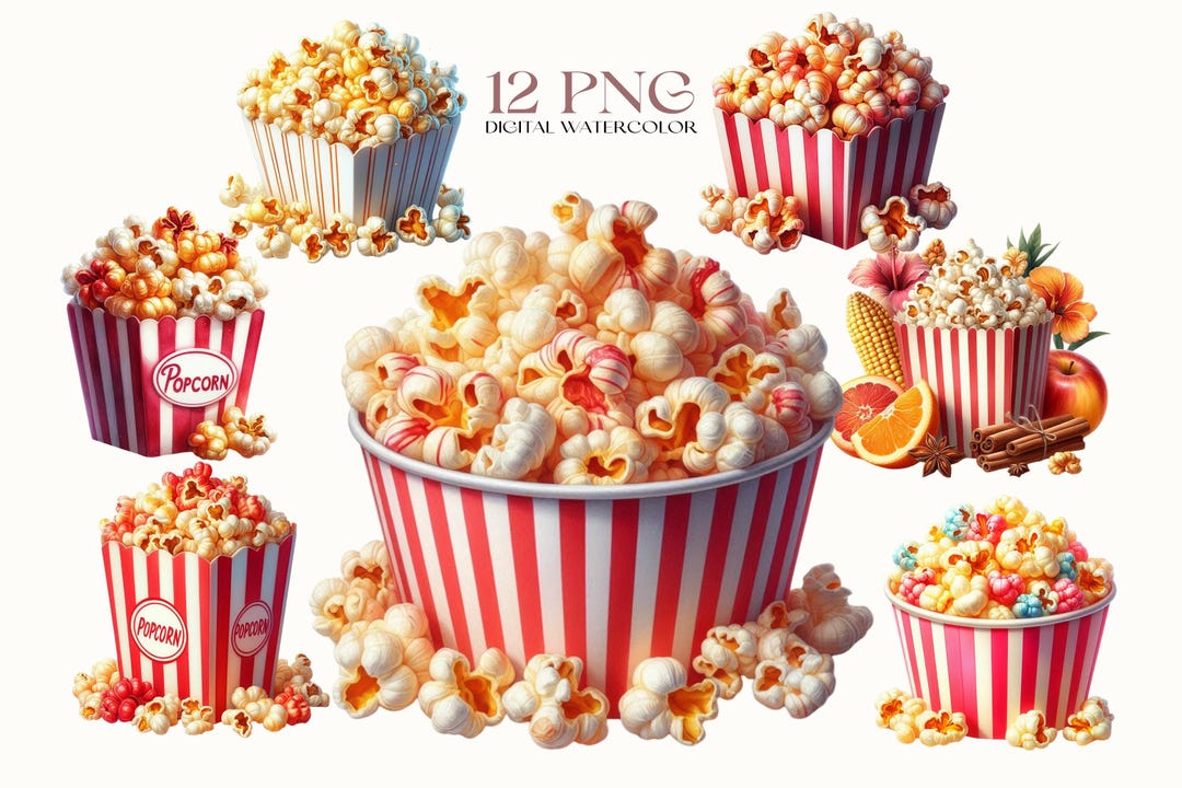 Bucket of Popcorn Clipart, Bright Big Popcorn PNG, Popcorn Clipart ...