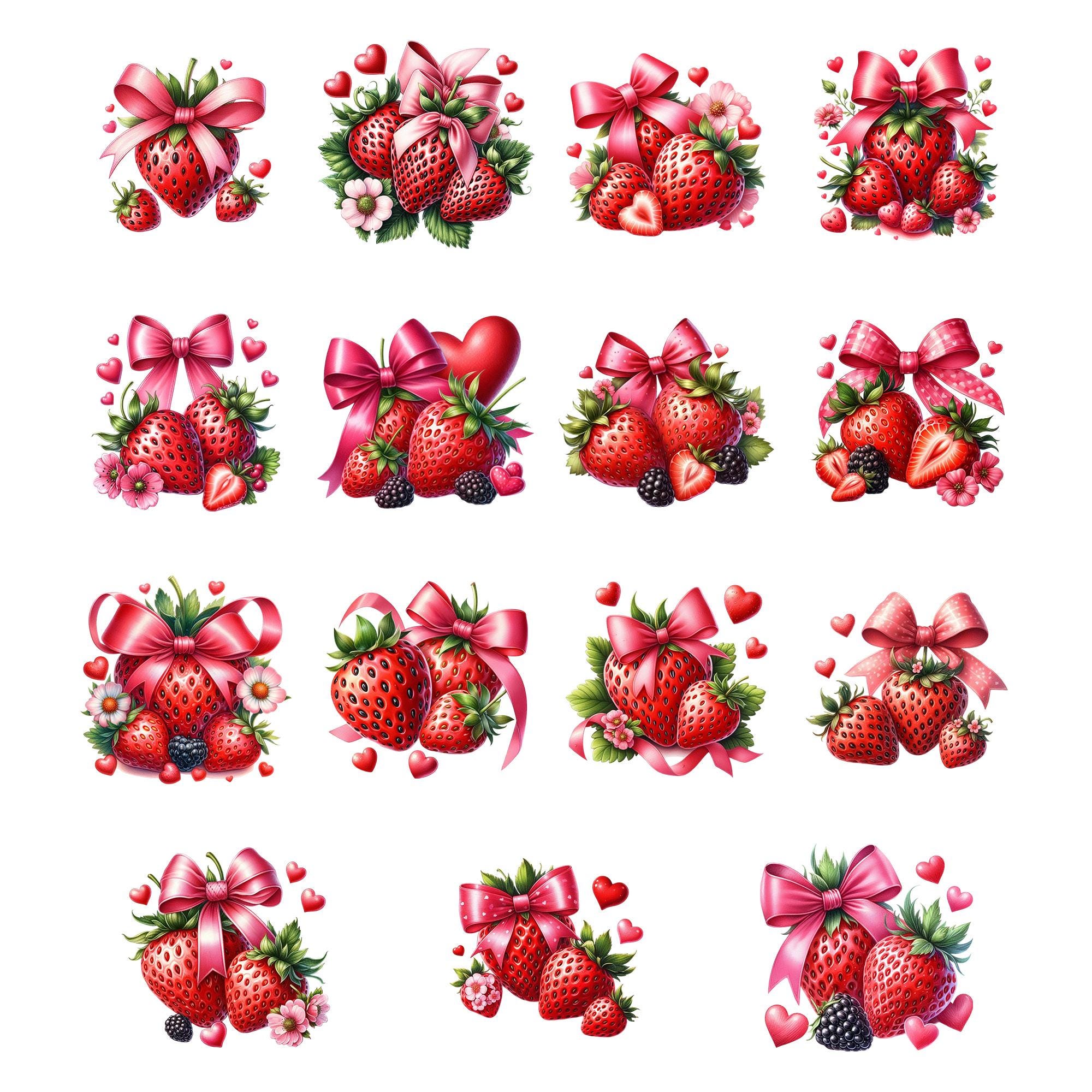 Valentines Day Strawberries Clipart, Valentine's Day Clipart, Red ...