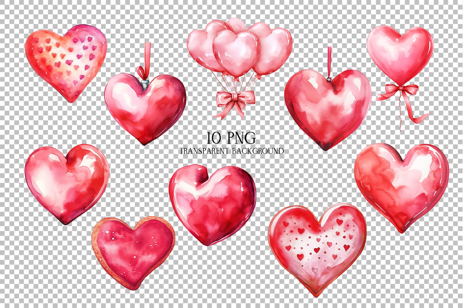 Watercolor Heart Clipart Png, Valentine's Day Clipart PNG, 10 Png Red ...