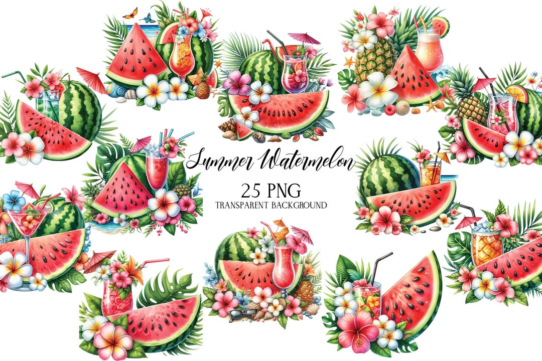 Summer Watermelon Clipart, Red Fruit Clipart, Summer Nature Clipart PNG ...