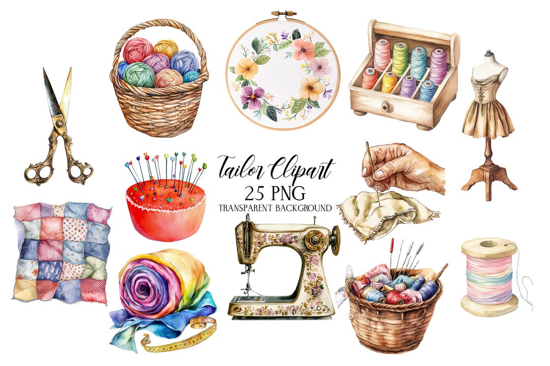 Tailor Clipart, Watercolor Sewing Clipart, Sewing Machine Clipart ...