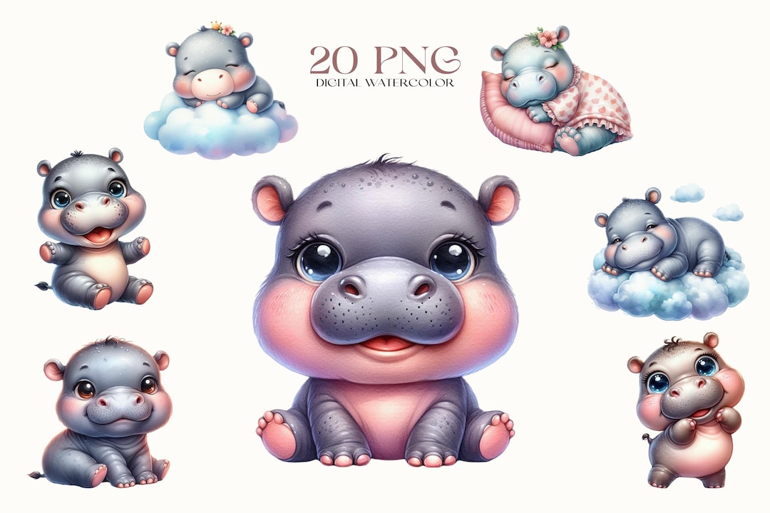 Baby Hippo Clipart, Little Hippo PNG, Baby Shower Clipart, Baby Animals ...