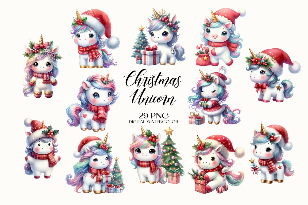 Christmas Unicorn Clipart, Christmas Unicorn PNG, Cartoon Unicorn ...
